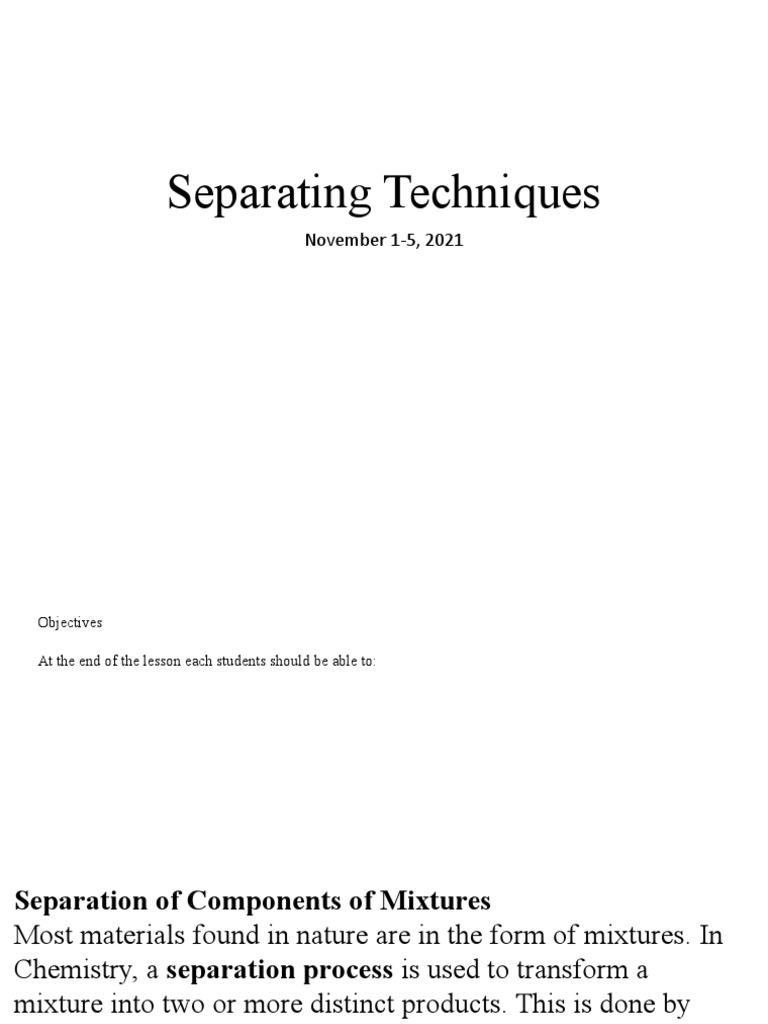 Separating Techniques Chemistry | PDF