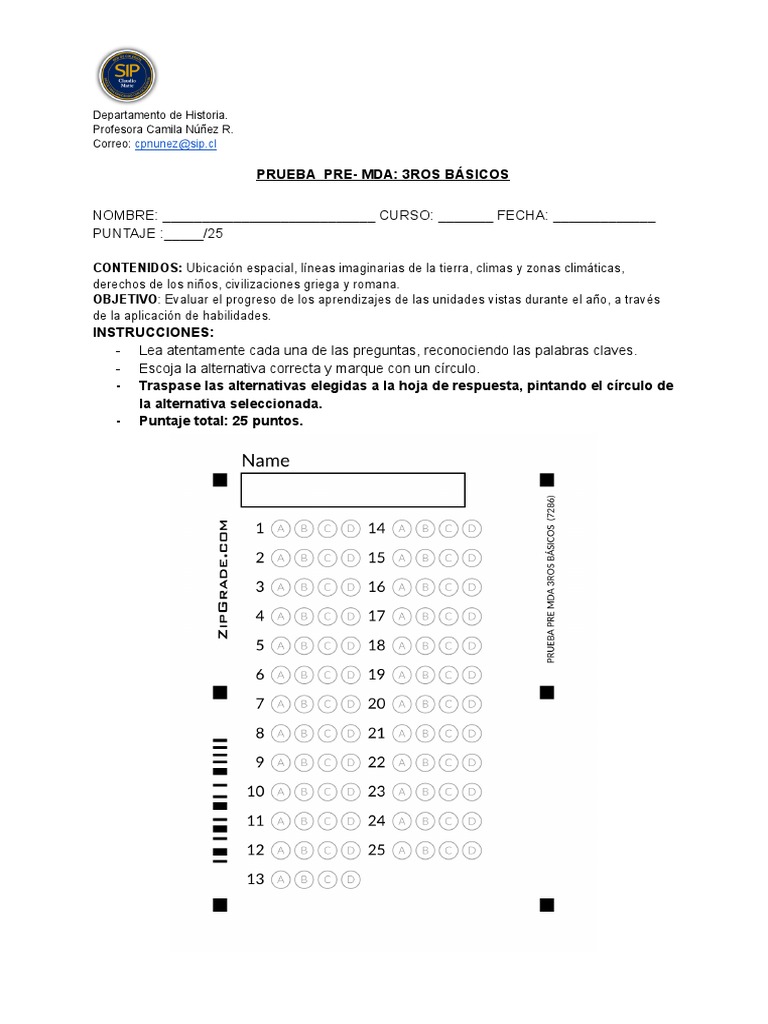 PRUEBA PRE-MDA 3ro | PDF
