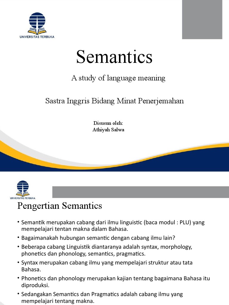 Materi Semantics 1 | PDF | Seni & Disiplin Bahasa | Kajian Bahasa Asing