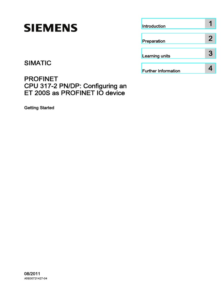 CPU 317-2 PN - DP - Configuring An ET. 200S As PROFINET IO Device SIMATIC. PROFINET CPU 317-2 PN ...