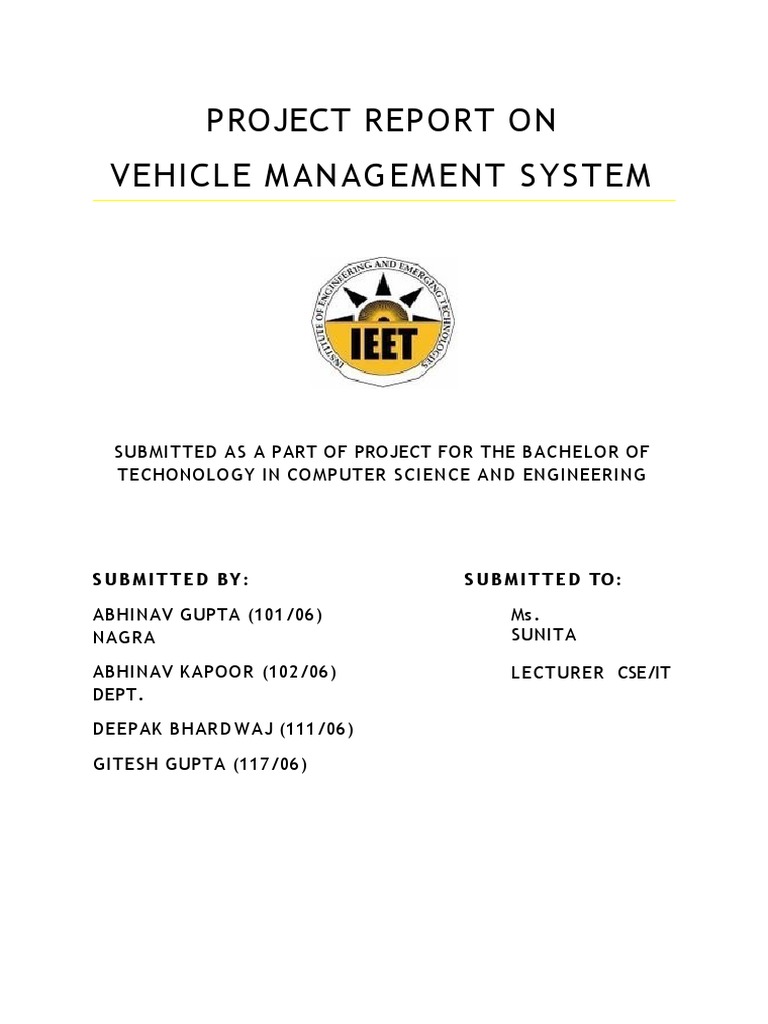 Project Report On Vehicle Management System | PDF | Class (Computer ...