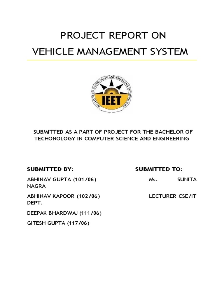 Vehicle Management System Project Report | PDF | Computers