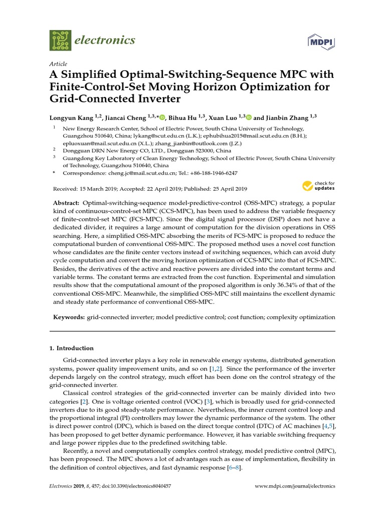 A Simplified Optimal Switching Sequence Mpc With F Pdf Power Inverter Electric Power 