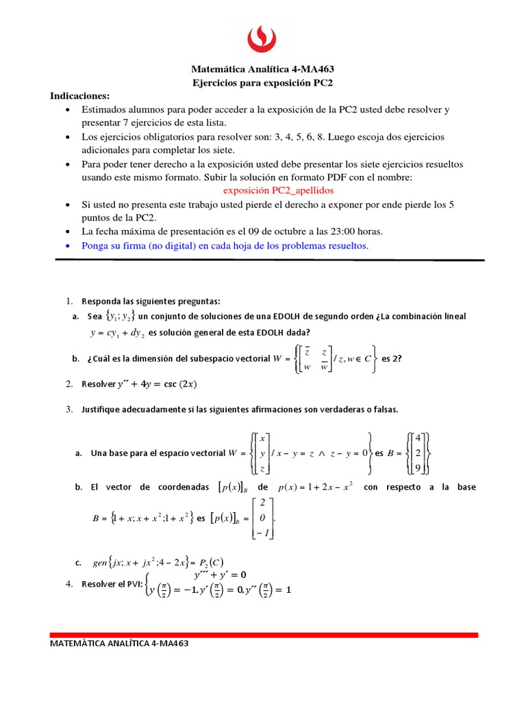 Lista de Ejericios para Exposicipon PC2 | PDF | Espacio vectorial | Matemáticas