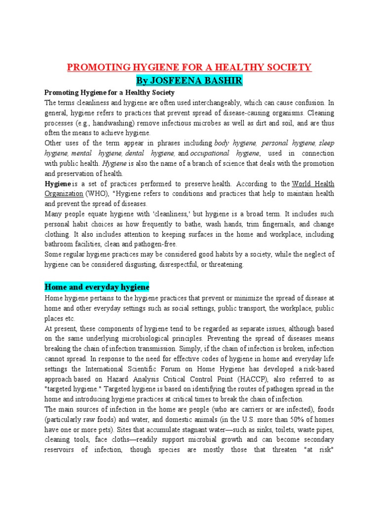 Promoting Hygiene For A Healthy Society | PDF | Science & Mathematics