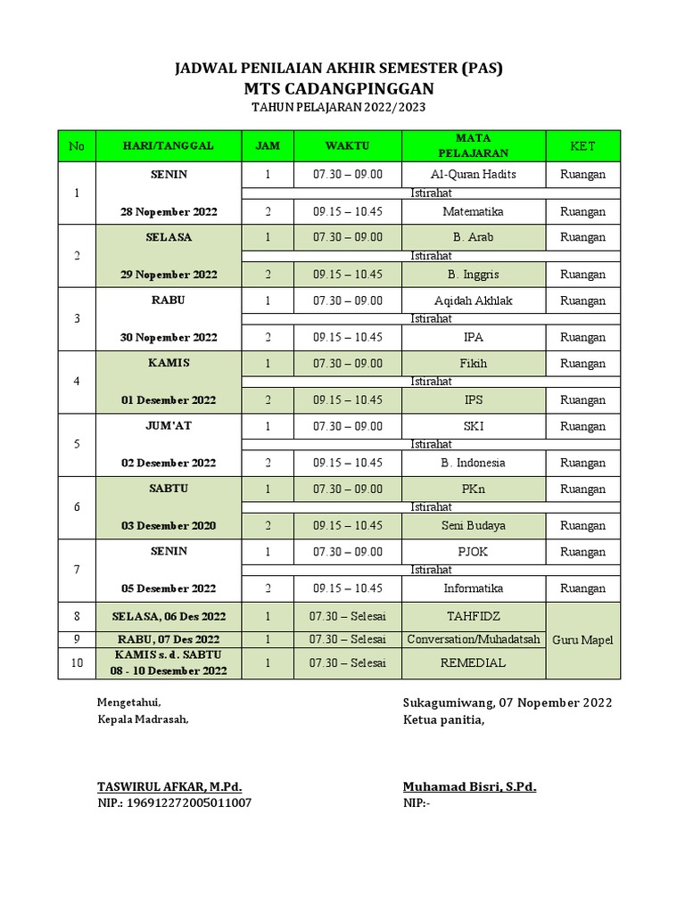 Jadwal & Pengawas | PDF