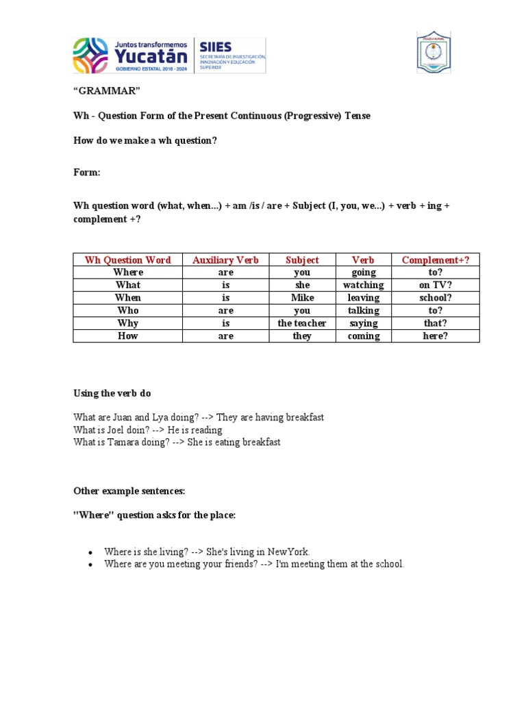 Present Continuous - WH Questions | PDF