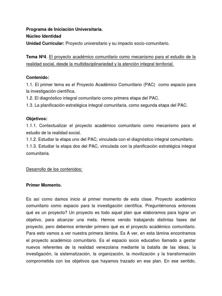 Tema N - 4 El Proyecto Comunitario Como Mecanismo para El Estudio de La ...