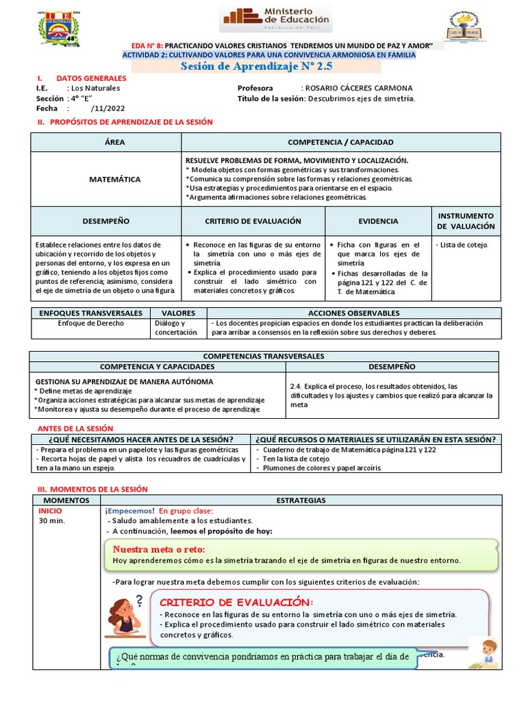 2.2-MAT-Descubrimos Ejes de Simetría | PDF | Evaluación | Simetría