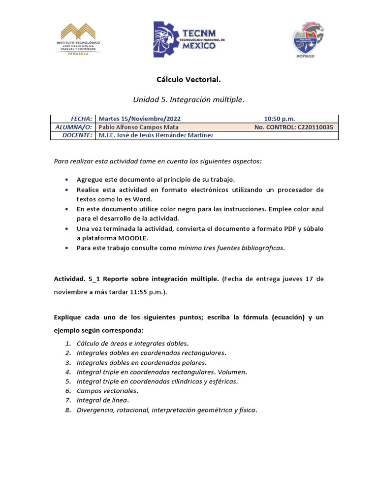 Act. 5 - 1. Reporte C - V | PDF | Integral | Vector Euclidiano