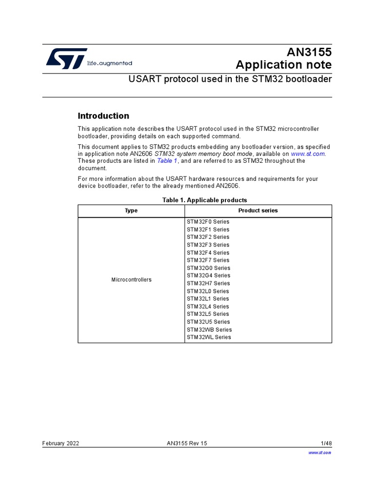 An3155 Usart Protocol Used in The stm32 Bootloader Stmicroelectronics | PDF