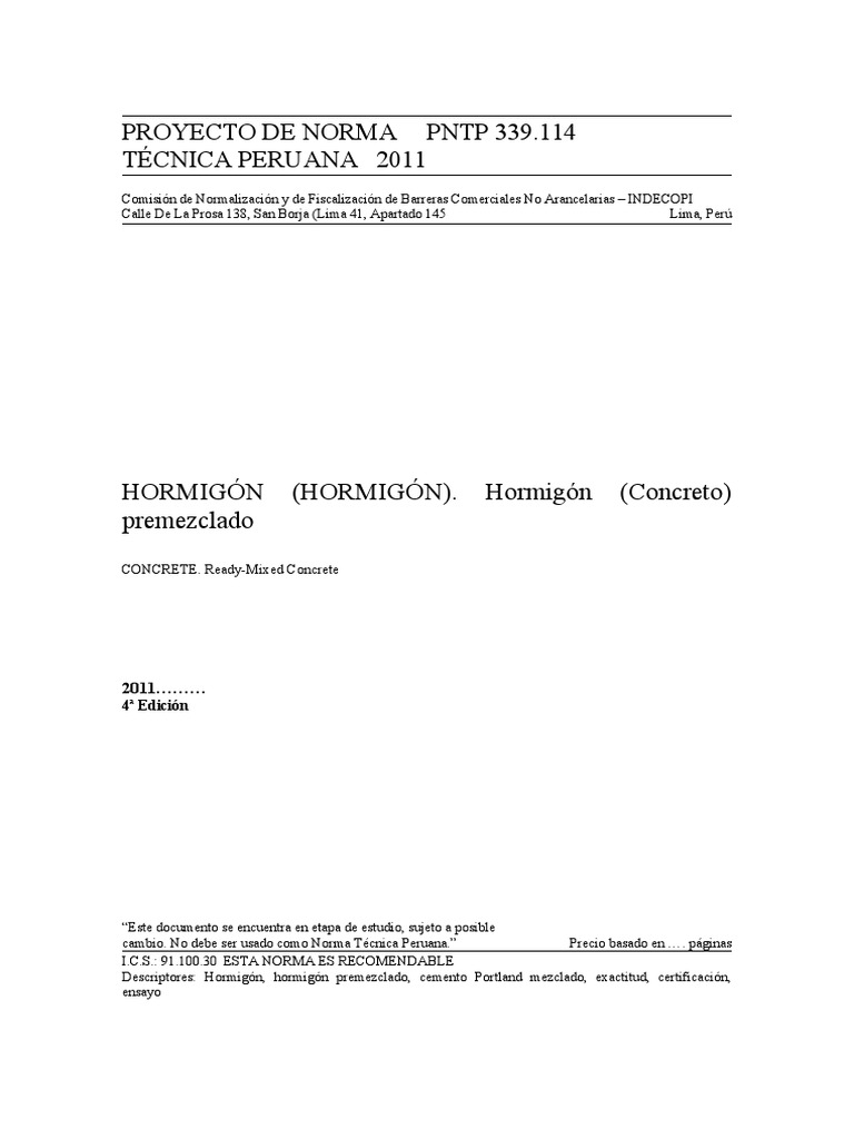 PNTP 339.114 - ASTM C 94M-1Concreto Premezclado | PDF PNTP 339.114 - ASTM C 94M-1Concreto Premezclado | PDF
