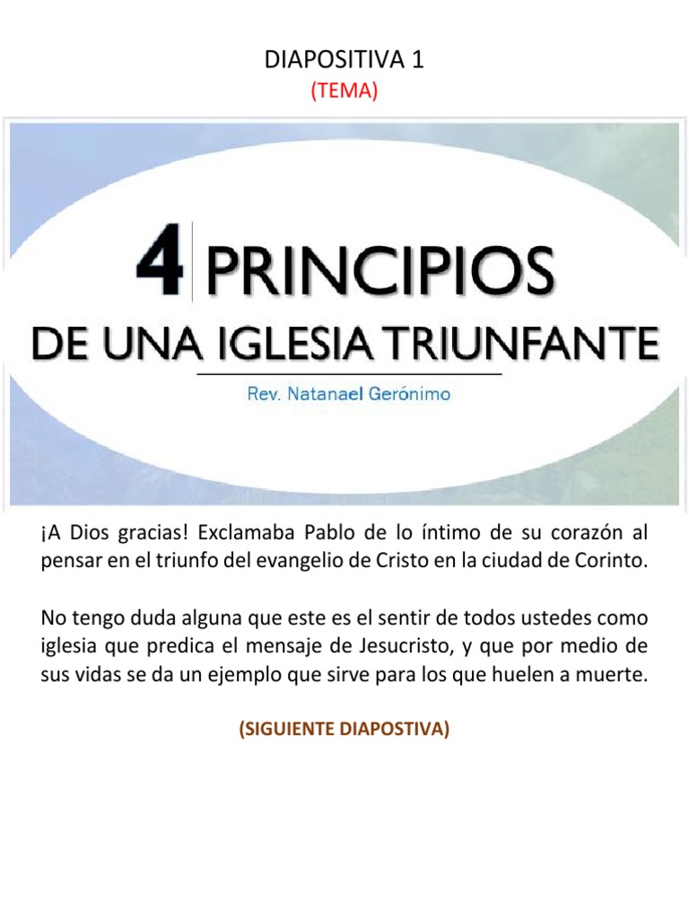 4 Principios de Un Iglesia Triunfante - Notas | PDF | Oración | eucaristía