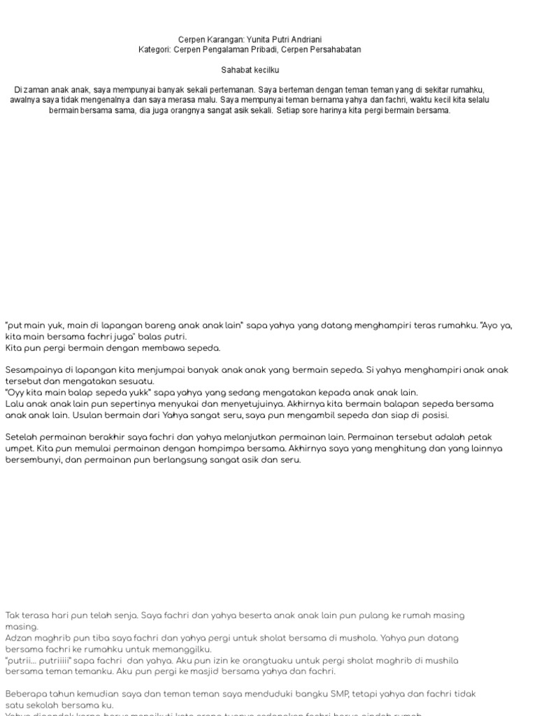 Cerpen Karangan- Yunita Putri Andriani Kategori- Cerpen Pengalaman Pribadi, Cerpen Persahabatan ...