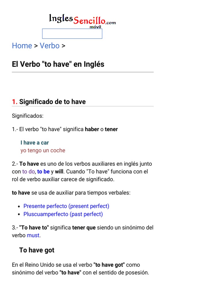 El verbo "to have" en inglés | PDF | Verbo | Conjugación gramatical