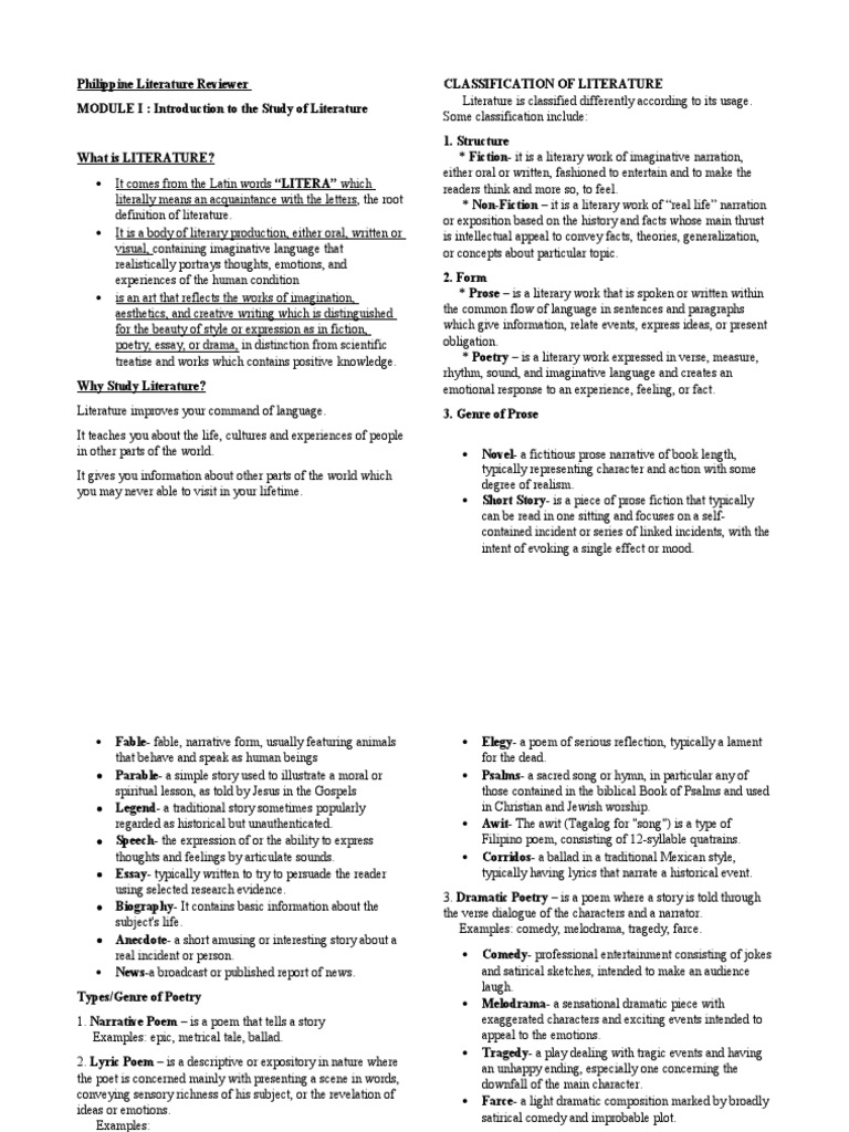 Philippine Literature Study Guide | PDF