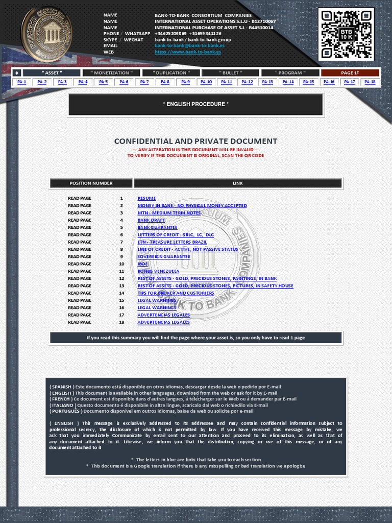 English Asset Monetization Duplication Bullet Program BTB 10K | PDF