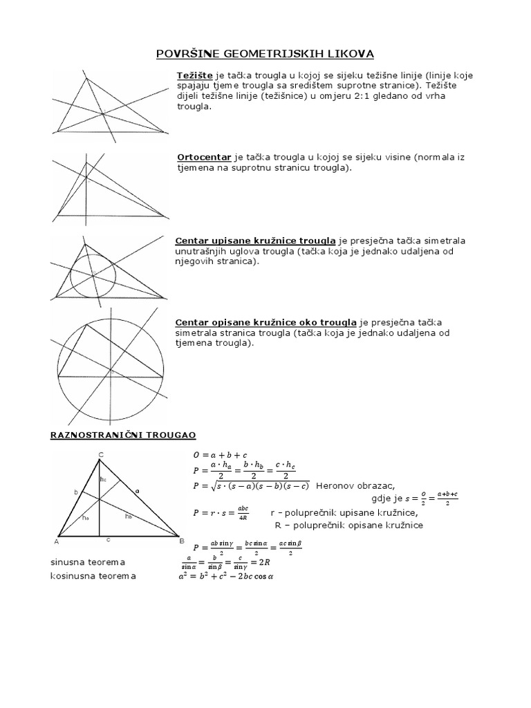 Planimetrija - Povrsine Geometrijskih Likova | PDF