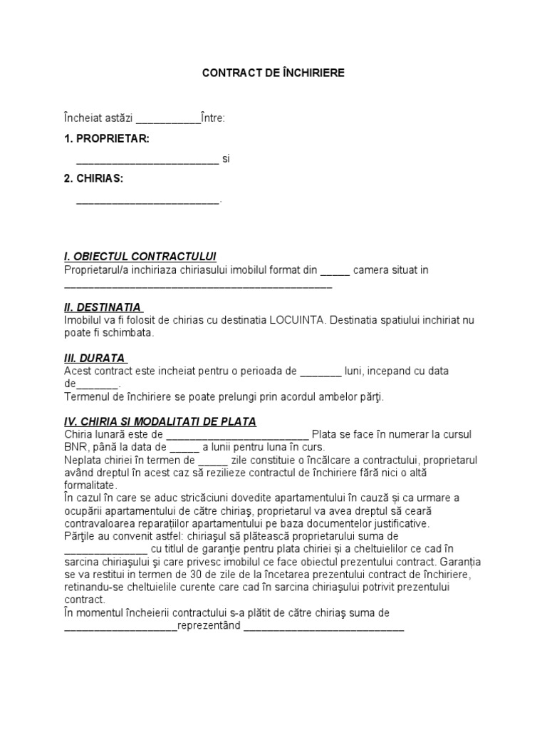 Model Contract Închiriere | PDF
