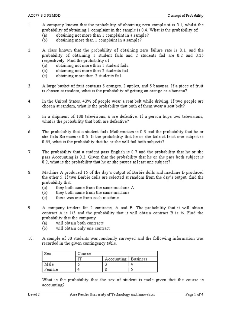 PSMOD - Chapter 1 - Concept of Probability | PDF | Probability | Sampling (Statistics)