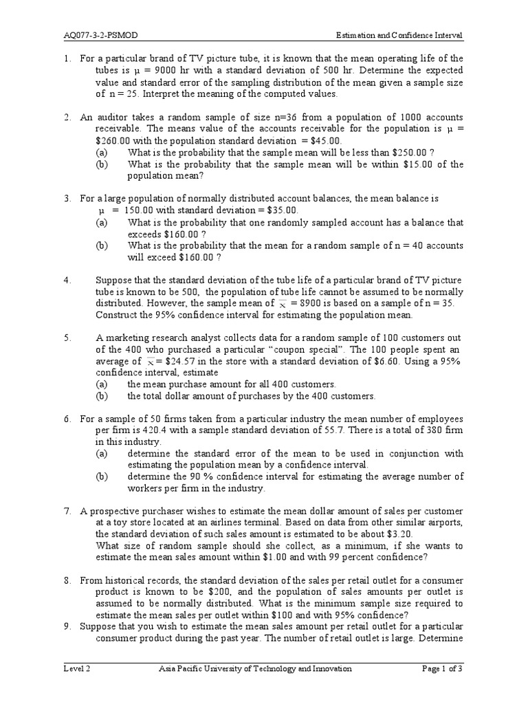 Estimation and Confidence Intervals Guide | PDF | Standard Deviation | Sample Size Determination