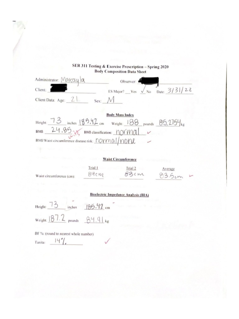 Ser 311 Testing Exercise Prescription - Spring 2021 | PDF