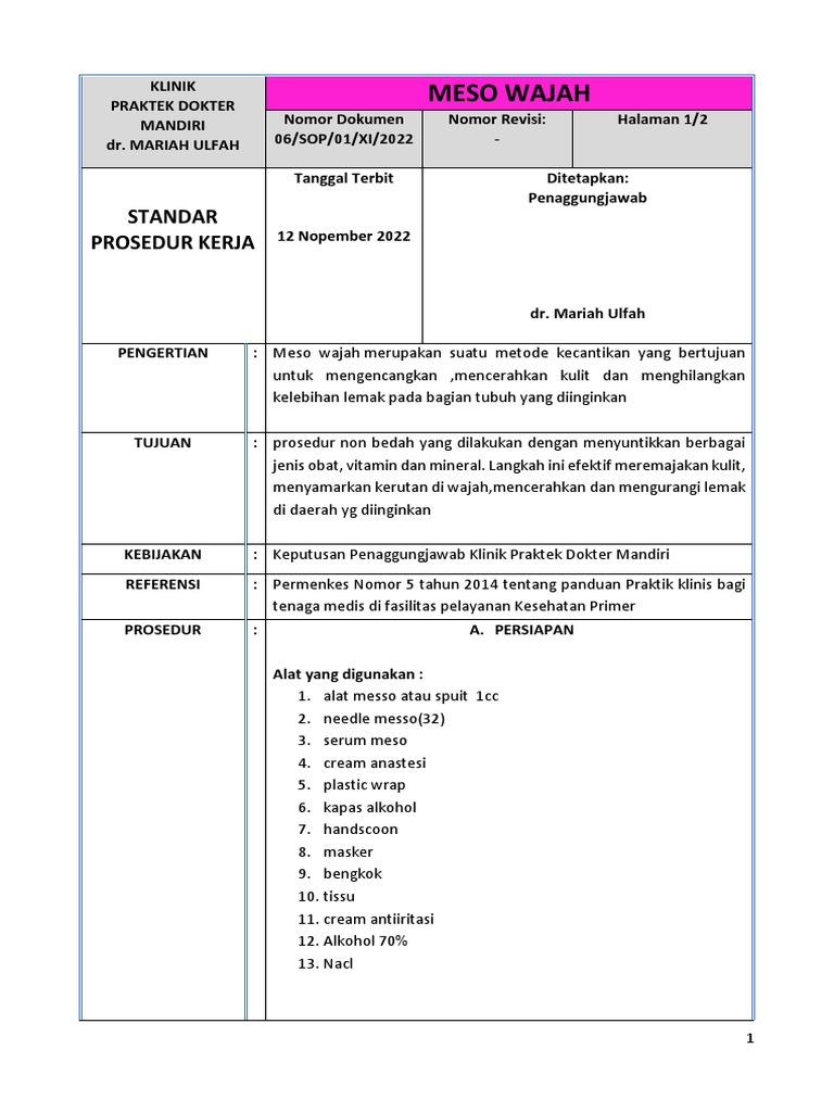 Sop Nomor 6 - Meso Wajah | PDF