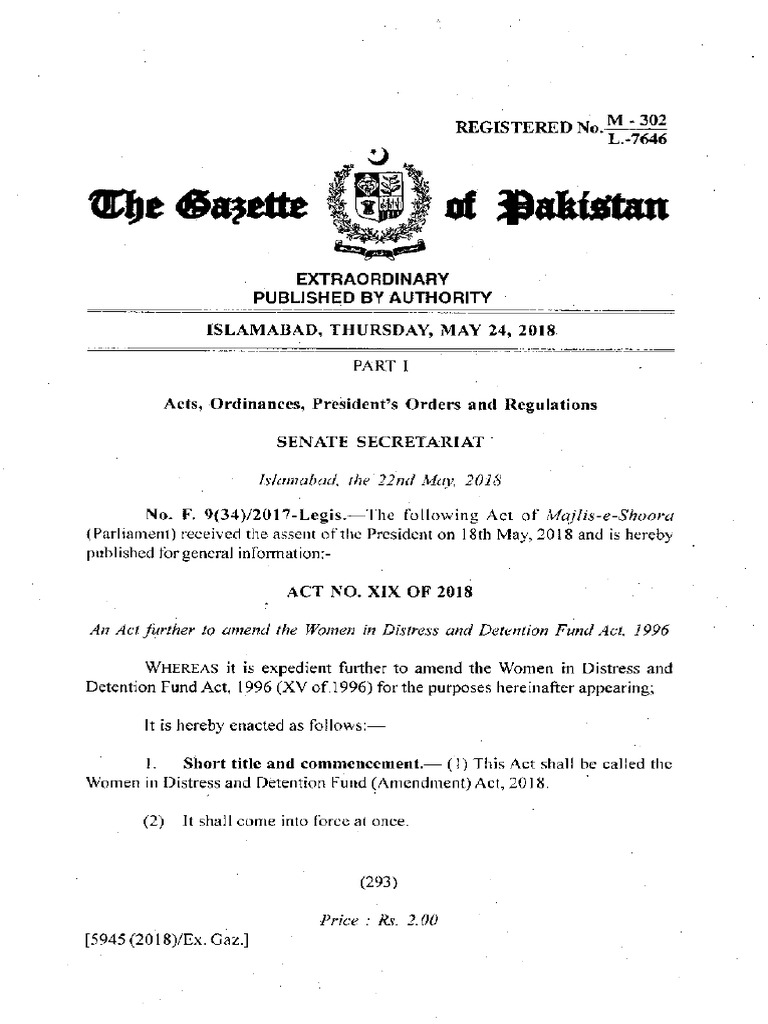 Women in Distress and Detention Fund (Amendment) Act 2018 | PDF ...