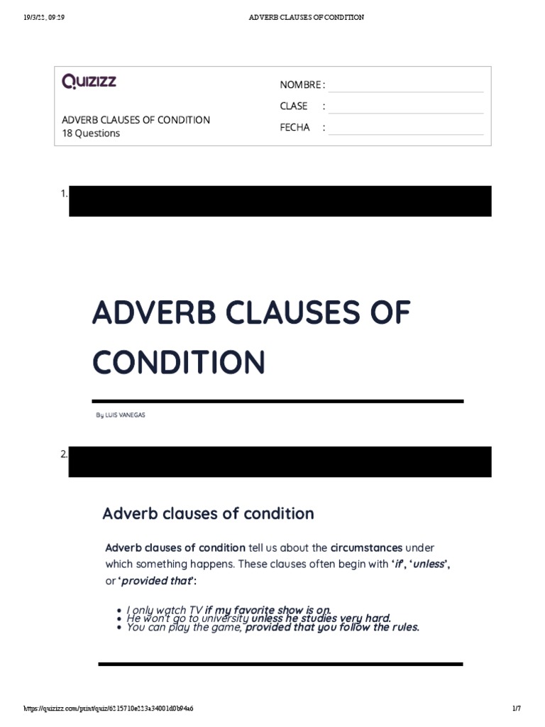 Adverb Clauses of Condition | PDF