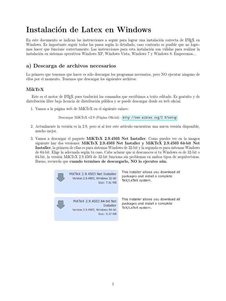 Instalación Latex Windows | PDF | Microsoft Windows | Computación de 64 bits