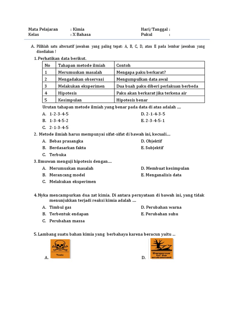 Soal PAS Kimia Kelas X | PDF