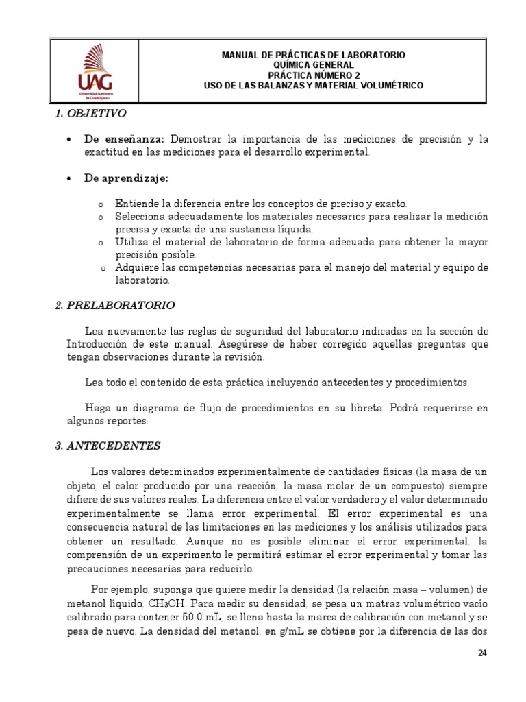 Práctica 2-Uso de Balanzas y Material Volumétrico | PDF | Medición ...