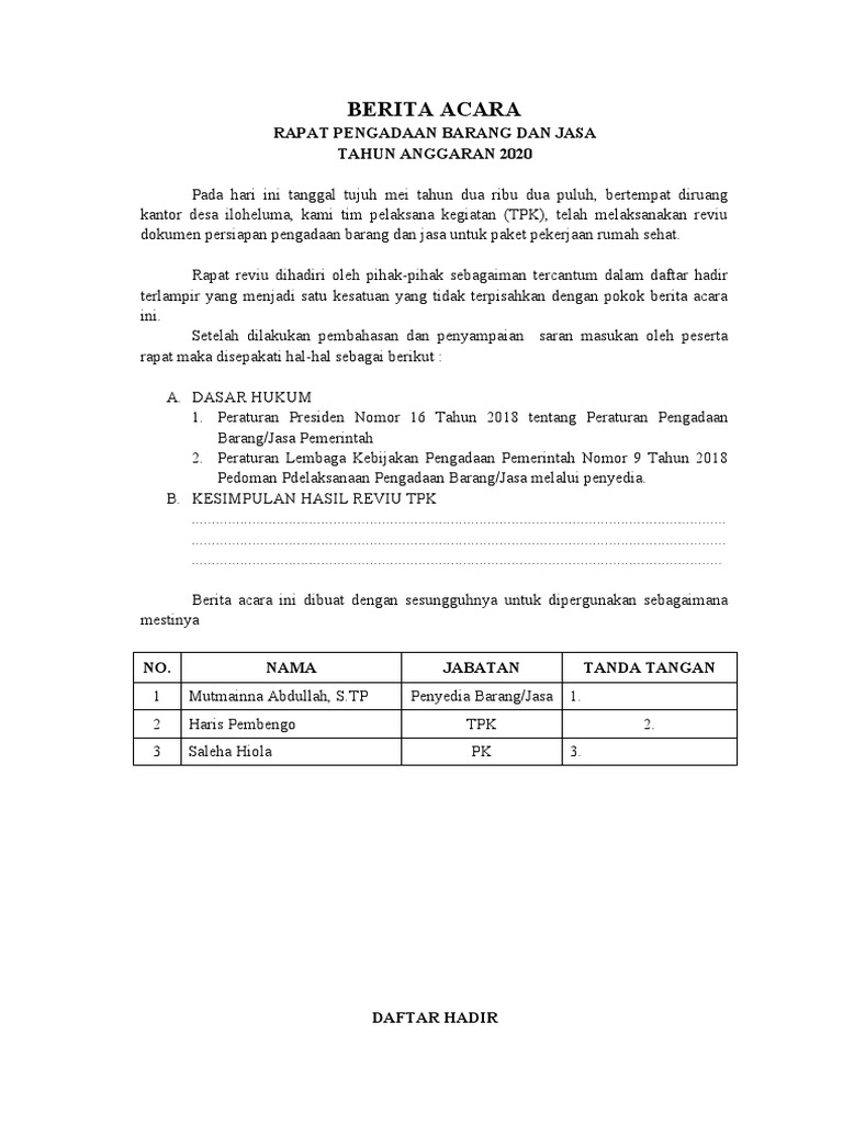 Berita Acara Pengadaan Barang-Jasa | PDF