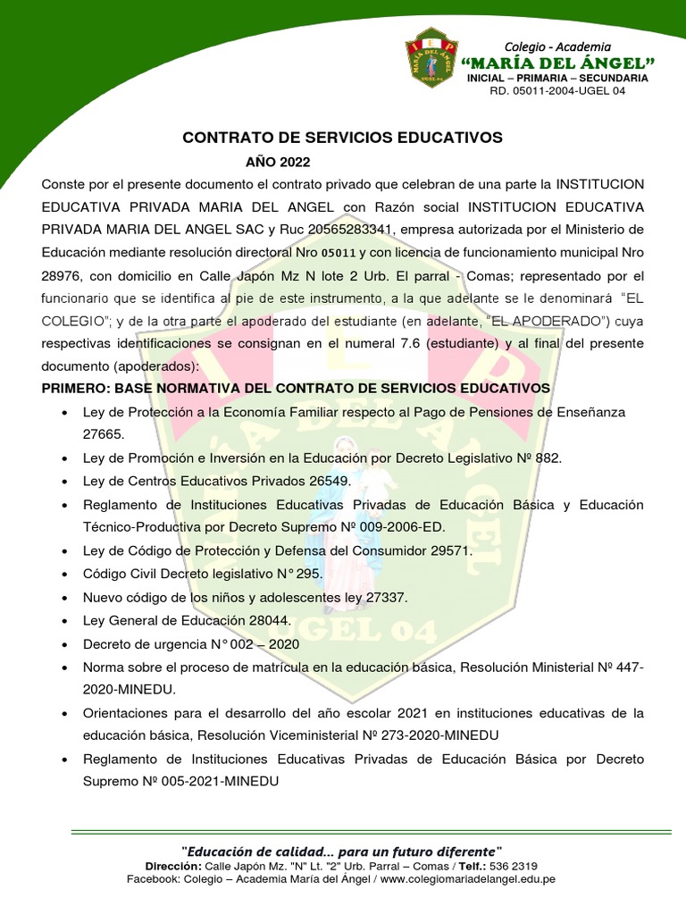 Contratos Padres de Familia-2022 | PDF