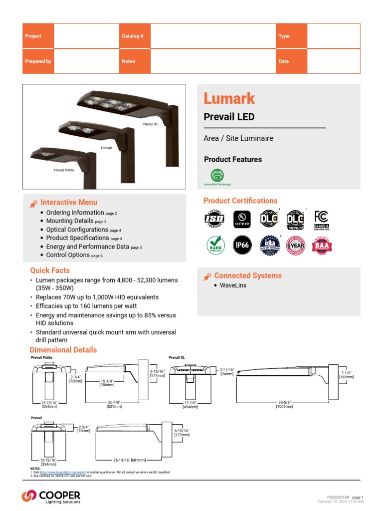 Lumark Prevail Series Spec | PDF