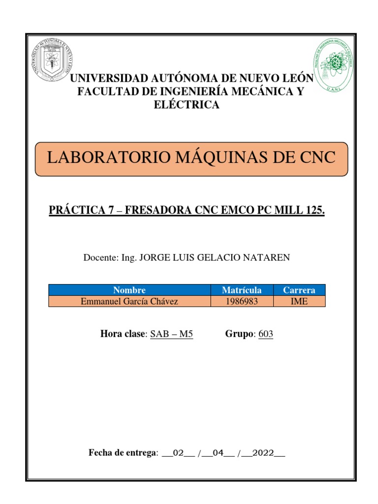 Práctica 7 Máquinas de CNC FIME | PDF