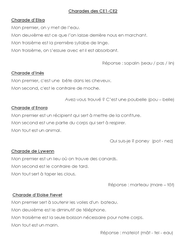 Charades et nouvelles des CE1-CE2 | PDF | Arts du langage et discipline ...