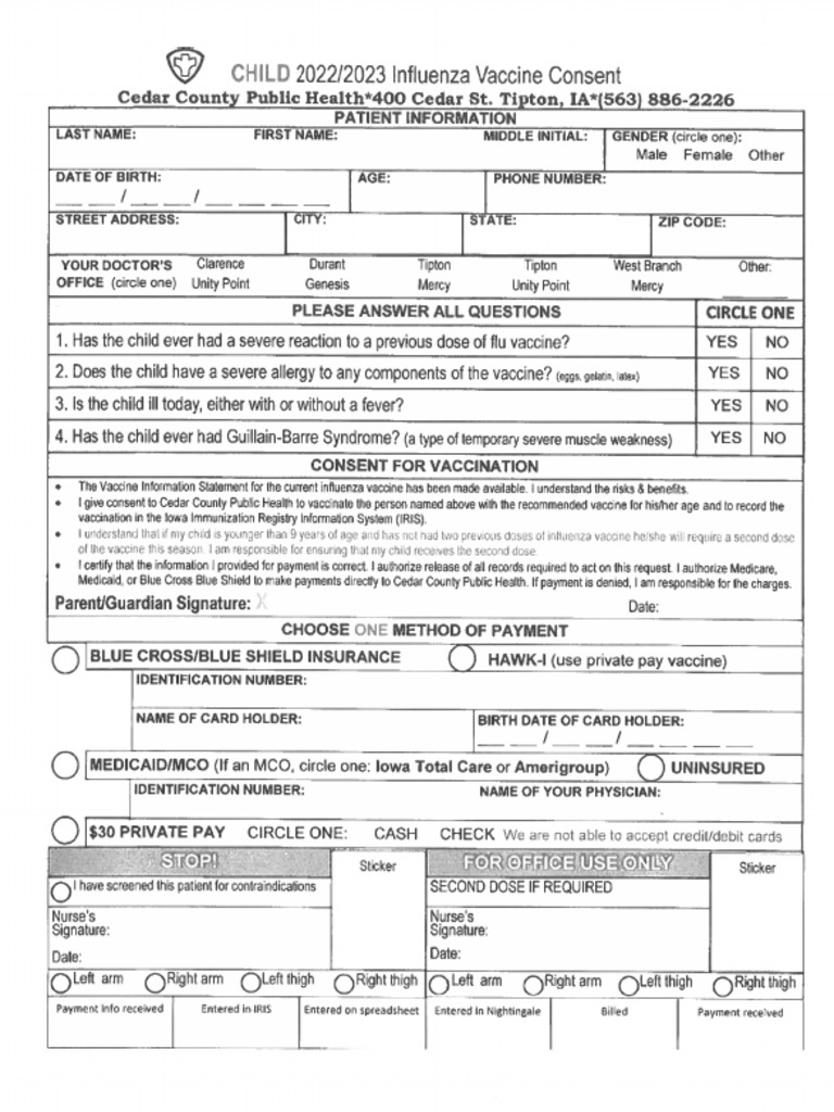Child Flu Shot Form and Information | PDF