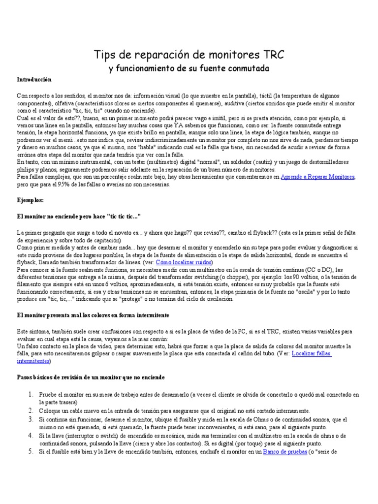 Tips de Reparación de Monitores TRC | PDF | Transformador | Rectificador