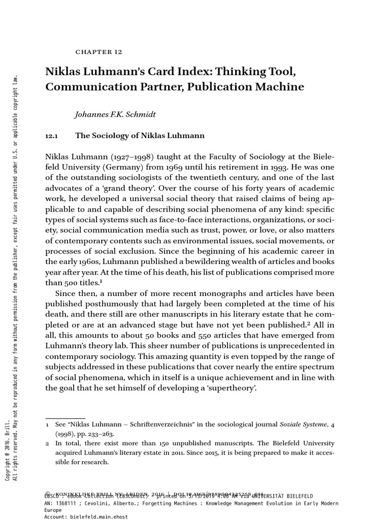Jschmidt - 2016 - Niklas Luhmanns Card Index | PDF