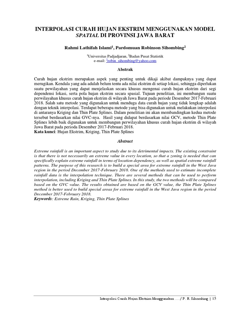 Adminjurnal, Section Editor, 2 Interpolasi Curah Hujan Ekstrim Menggunakan Model Spatial Di ...