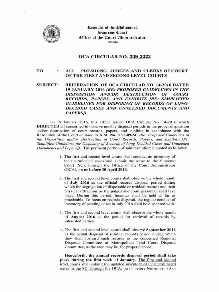 OCA Circular No. 309-2022 | PDF