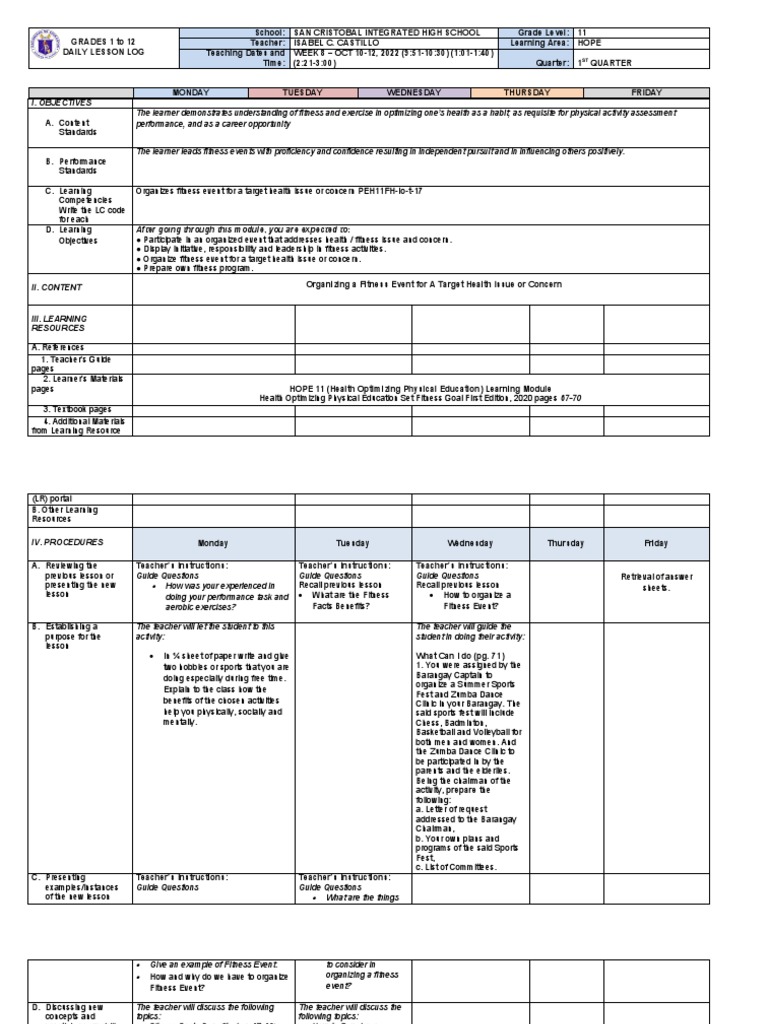 DLL - Pe11 - Q1 - Week 8 | Download Free PDF | Learning | Behavior Modification