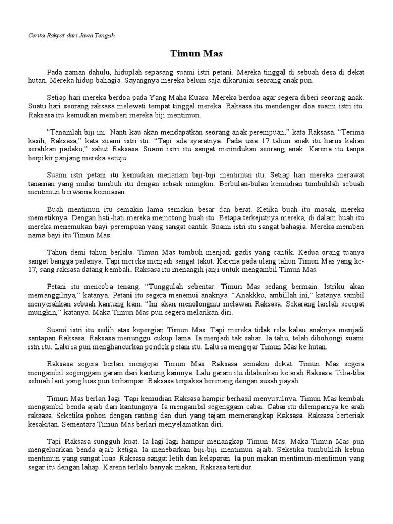 Cerita Rakyat Timun Mas | PDF