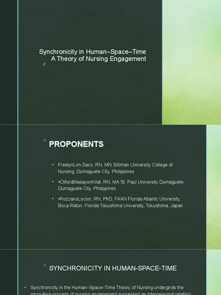 Synchronicity in Human-Space-Time Theory in Nursing Engagement | PDF | Nursing | Health Care
