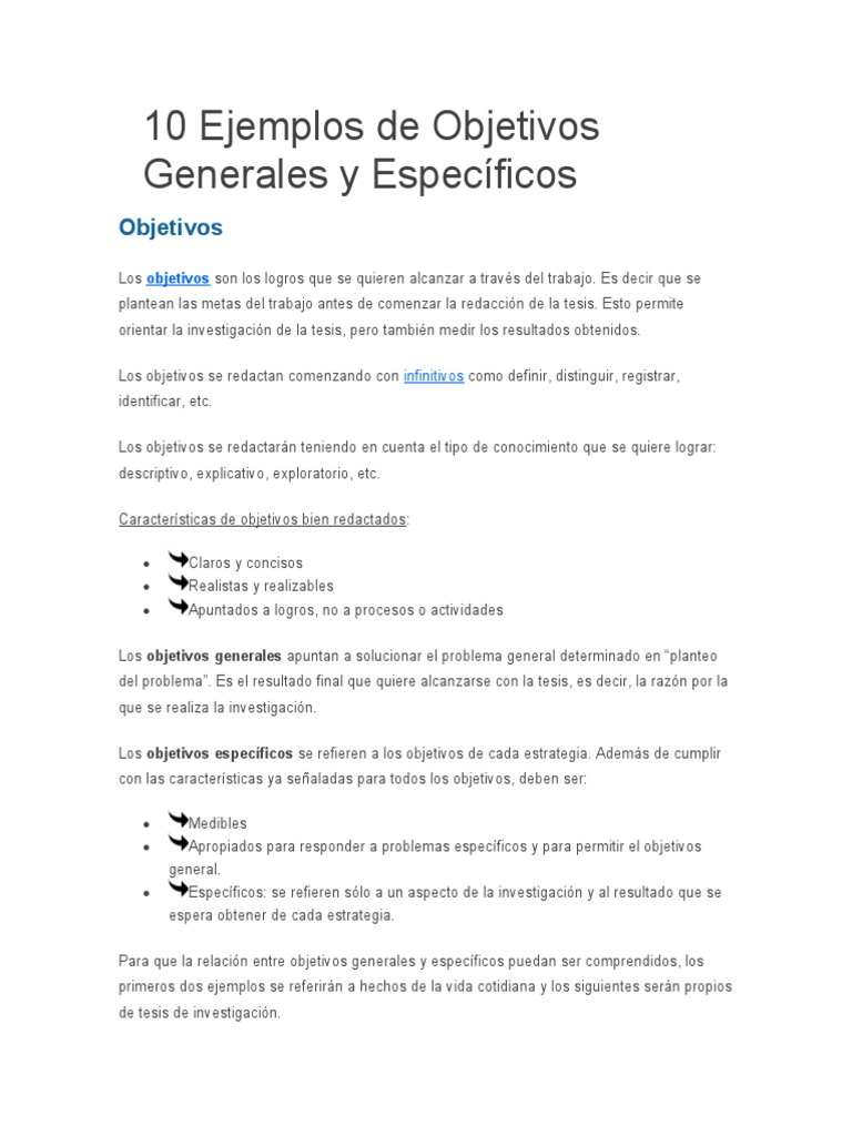 10 Ejemplos de Objetivos Generales y Específicos | PDF | Negocios