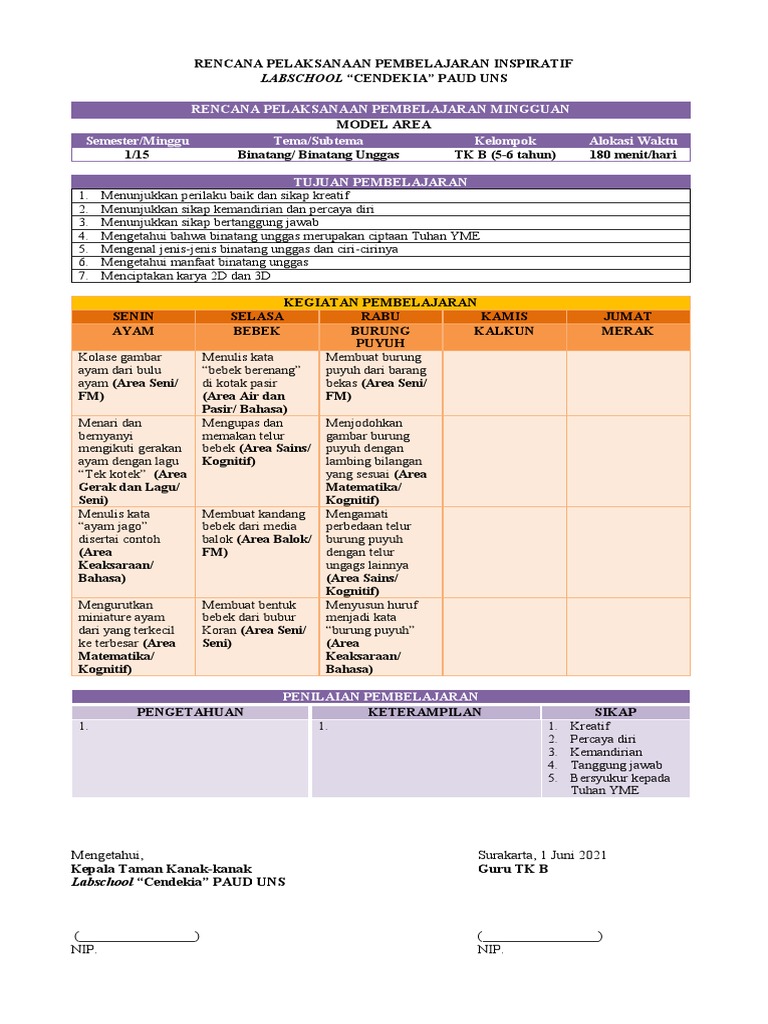 Contoh RPPM TK B Model Area | PDF