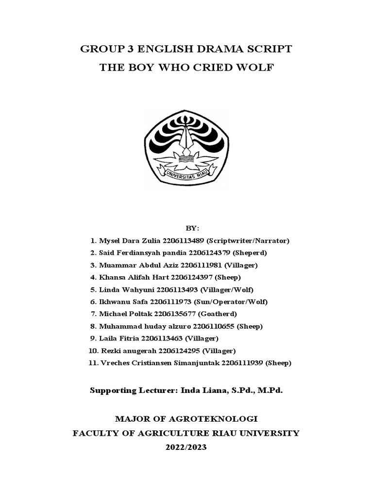 The Boy Who Cried Wolf Drama Script Group 3 | PDF