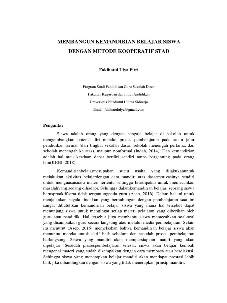 Kemandirian Belajar dengan STAD | PDF