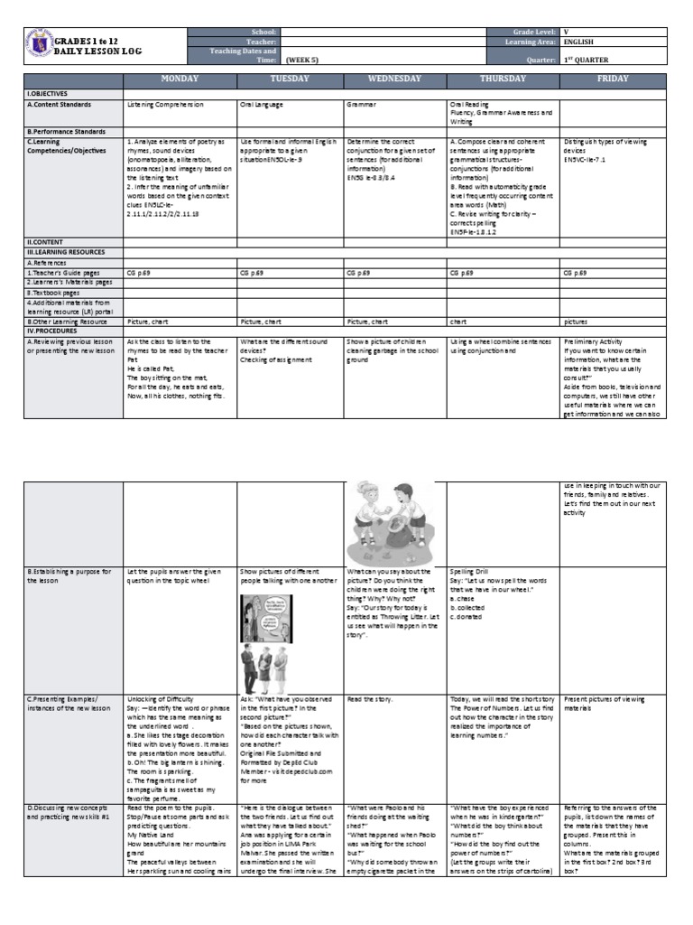 DLL - English 5 - Q1 - W5 | PDF